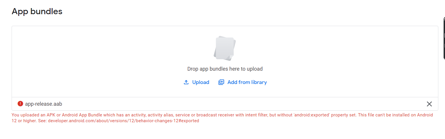You uploaded an APK or Android App Bundle which has an activity, activity alias, service or ...